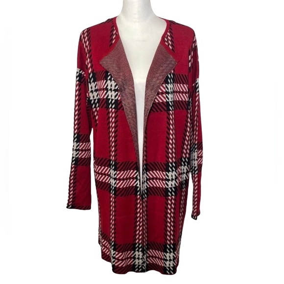 Jillian Nicole | Sweaters | Jillian Nicole Red Black White Plaid Long ...